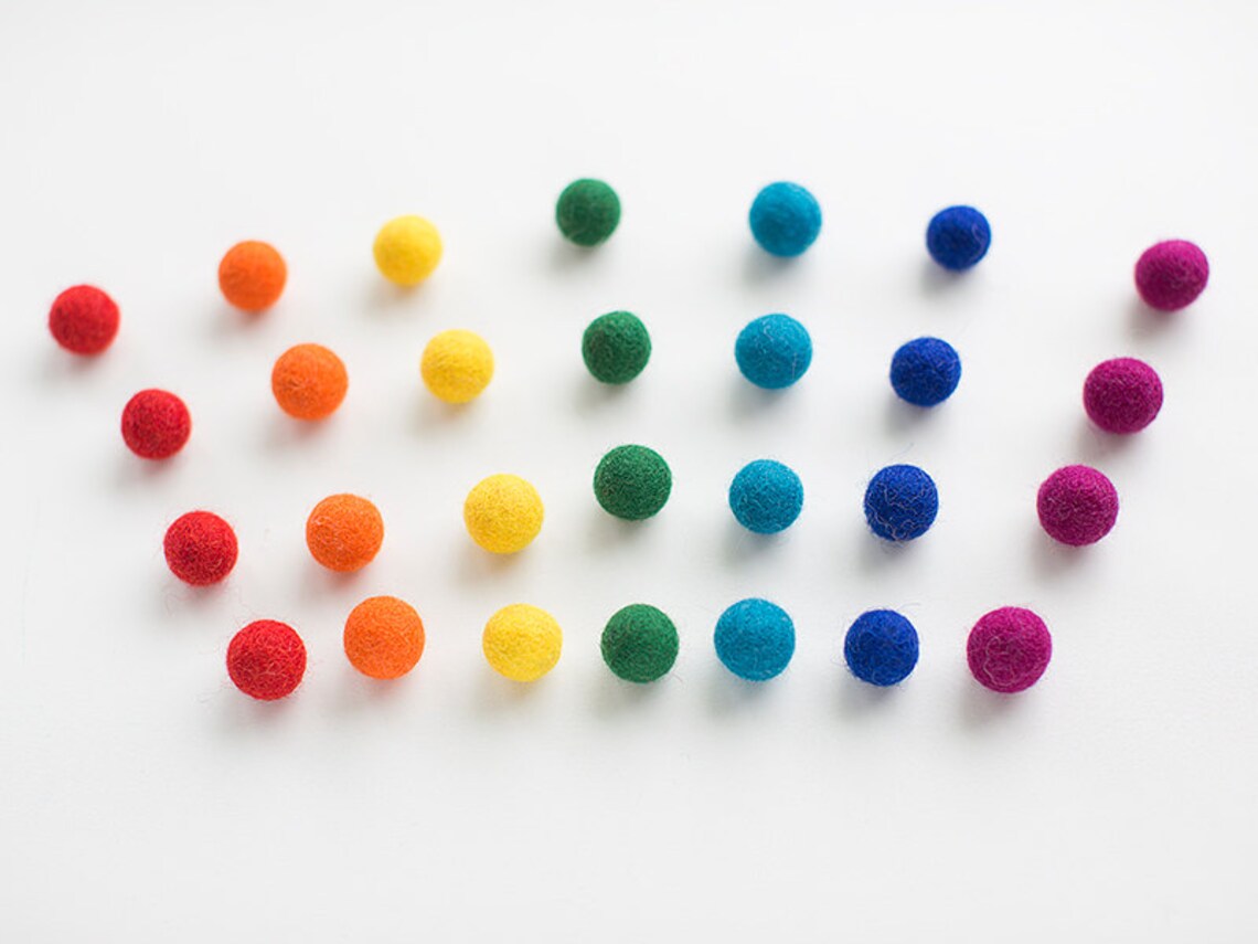 50 Felt Wool Balls 1/2 In. Size Rainbow Mix Red Orange - Etsy