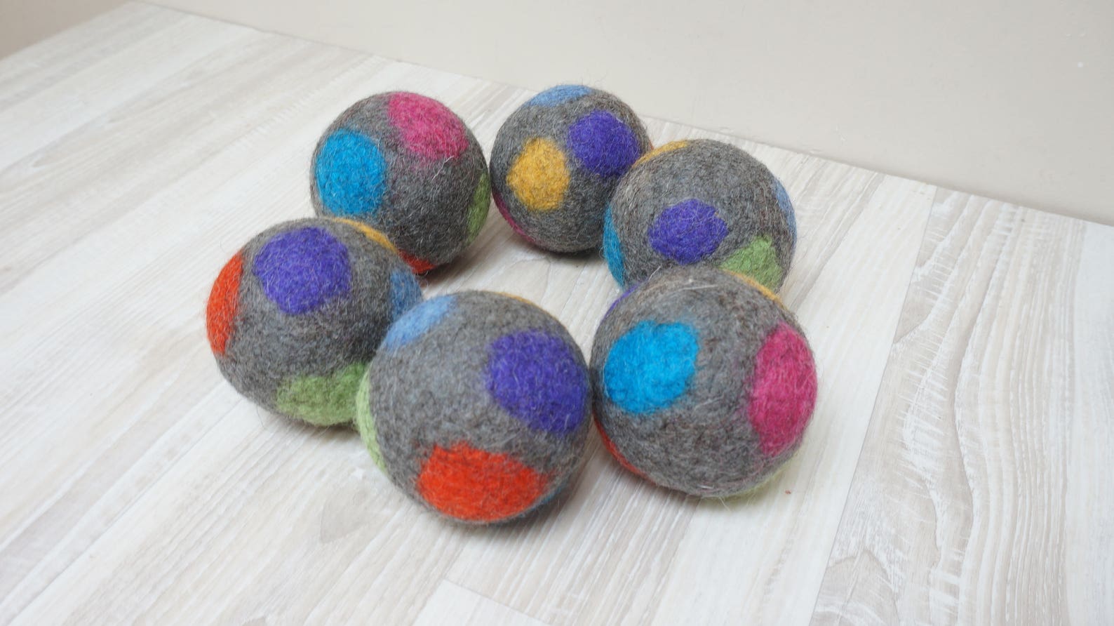 Wool Rattle Ball, Large, Multicolor, Felted Shaker, Polka Dots Green ...