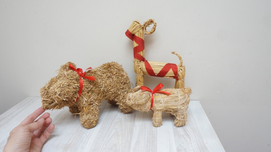 3 Huge 10" Swedish Straw Pig Goat, Scandinavian Christmas Ornament Dala ...