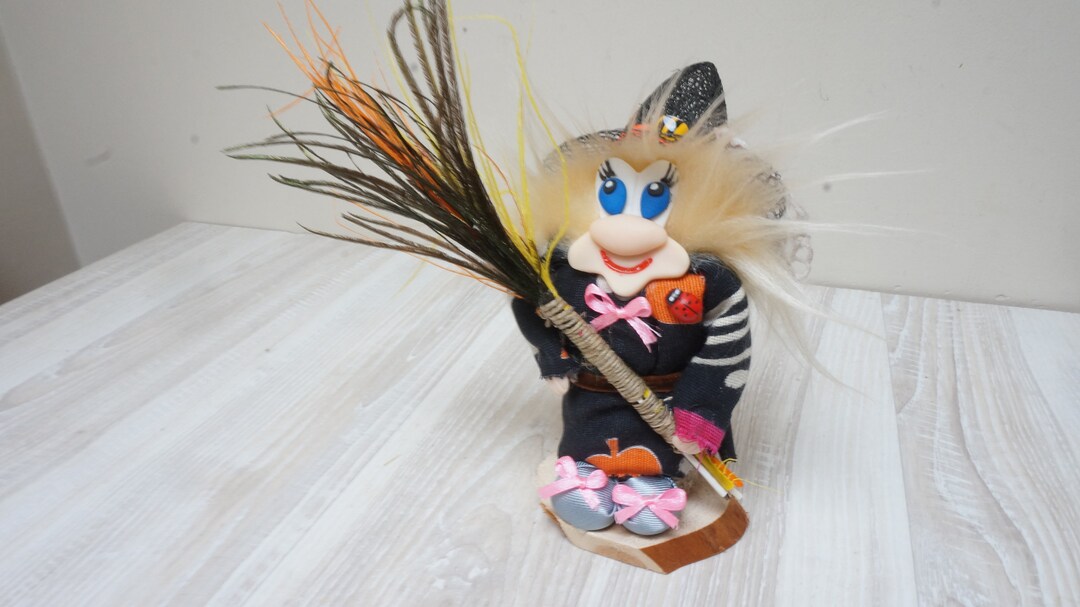 Furry Good Luck Kitchen Witch Hedge Rag Doll Handmade Green Linen Flax ...