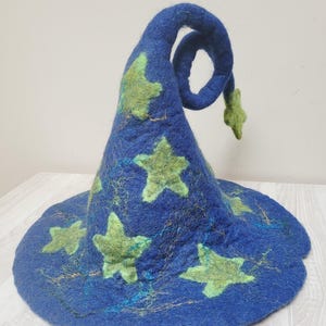 Wizard Halloween Witch Hat Dark Blue Yellow Felted With Stars Sauna Cap ...