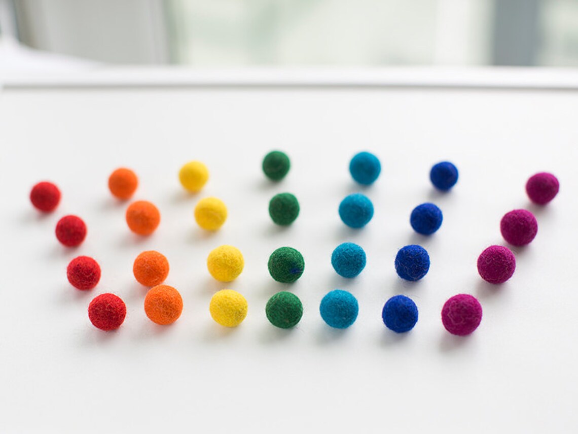 50 Felt Wool Balls 1/2 In. Size Rainbow Mix Red Orange - Etsy