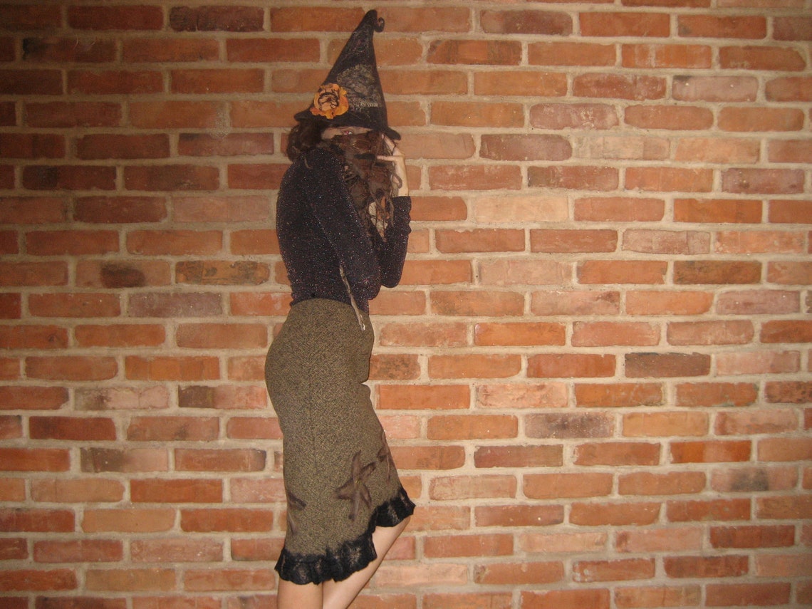 Spider and Cobweb Halloween Wizard Witch Hat Orange Felted | Etsy