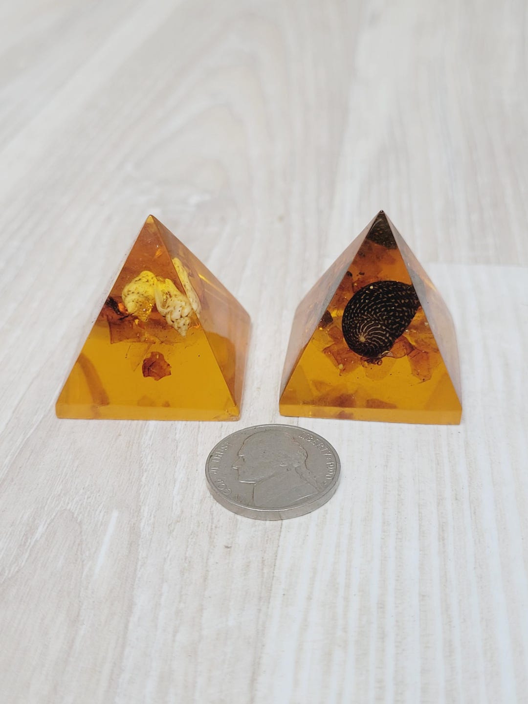 Choose Amber Chip & Shell in Resin Pyramid, Vintage Handmade Baltic Sea ...
