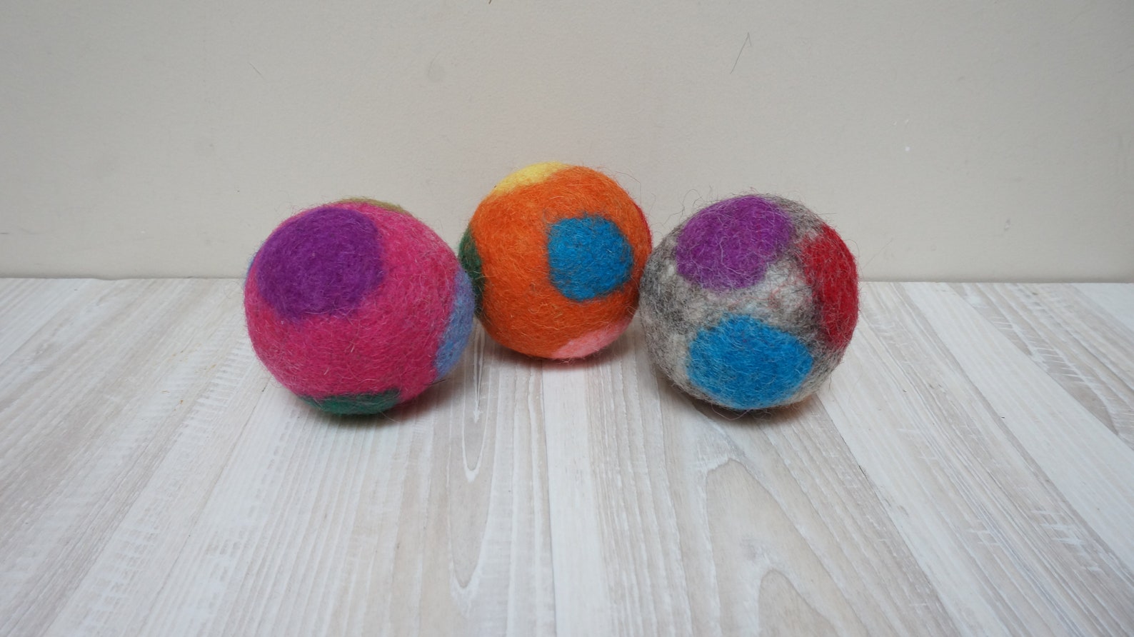 Wool Rattle Ball, Large, Multicolor, Felted Shaker, Polka Dots Green ...