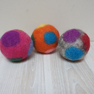 Wool Rattle Ball, Large, Multicolor, Felted Shaker, Polka Dots Green ...