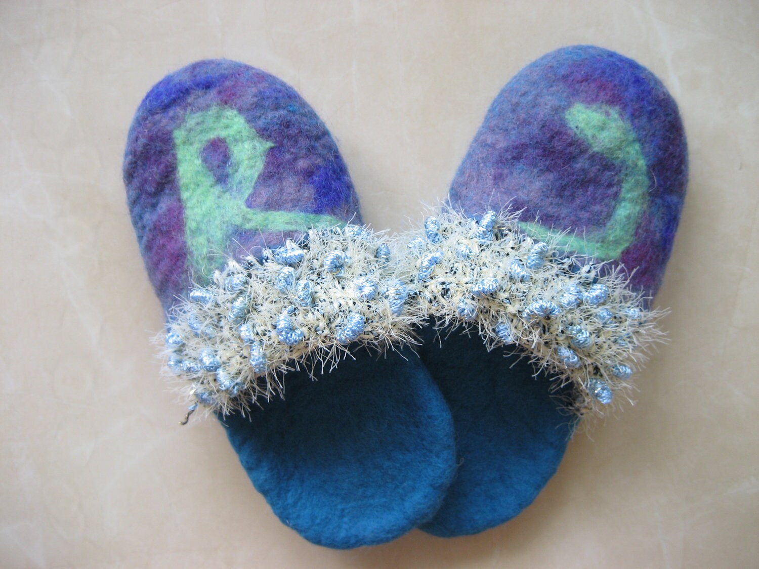 Felted Personalized Wool Slippers With Initials Open Heel Low | Etsy