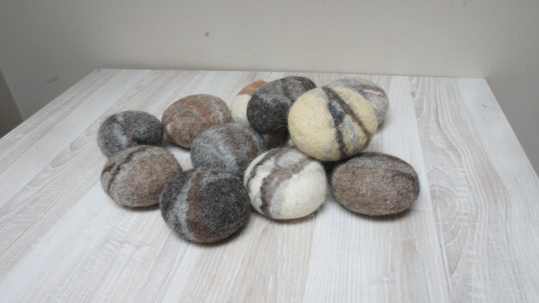 5 Felted Pebbles Stone Rock Shape Set, Natural Home Decor Christmas ...
