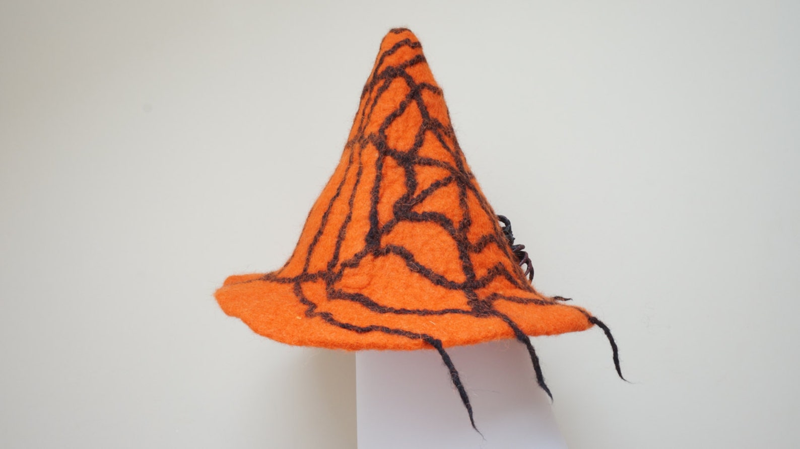Spider and Cobweb Halloween Wizard Witch Hat Orange Felted - Etsy