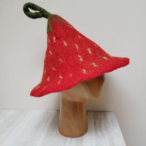 Strawberry Hat, Berry Design Felted Felt Wool Sauna Cap Red Garden ...