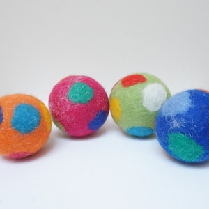 Wool Rattle Ball, Large, Multicolor, Felted Shaker, Polka Dots Green ...