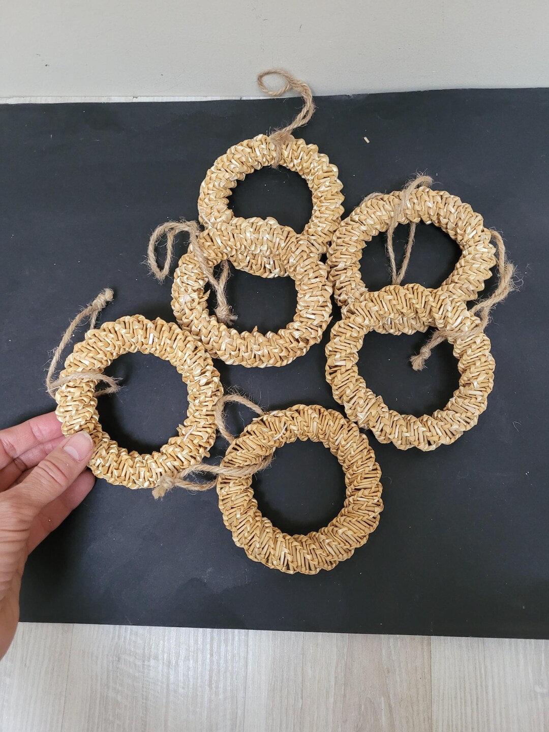 6 Big Swedish Straw Hanging Ornament Rings, Set of Scandinavian Ring ...