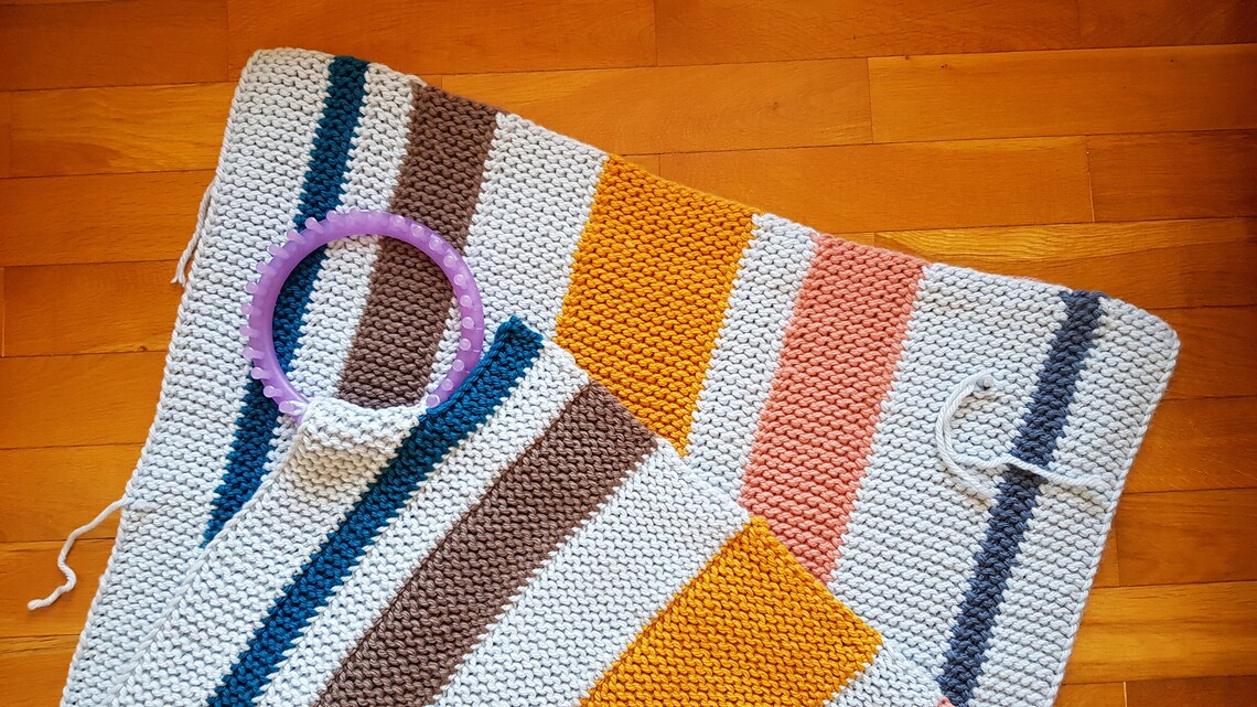Loom Knit Striped Garter Stitch Blanket Pattern + Video Tutorial - Etsy ...