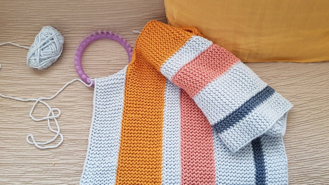 Loom Knit Striped Garter Stitch Blanket Pattern + Video Tutorial - Etsy