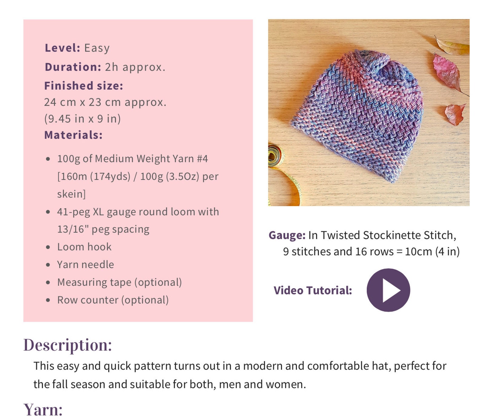 Loom Knit Fall Hat Pattern + Video Tutorial - Etsy