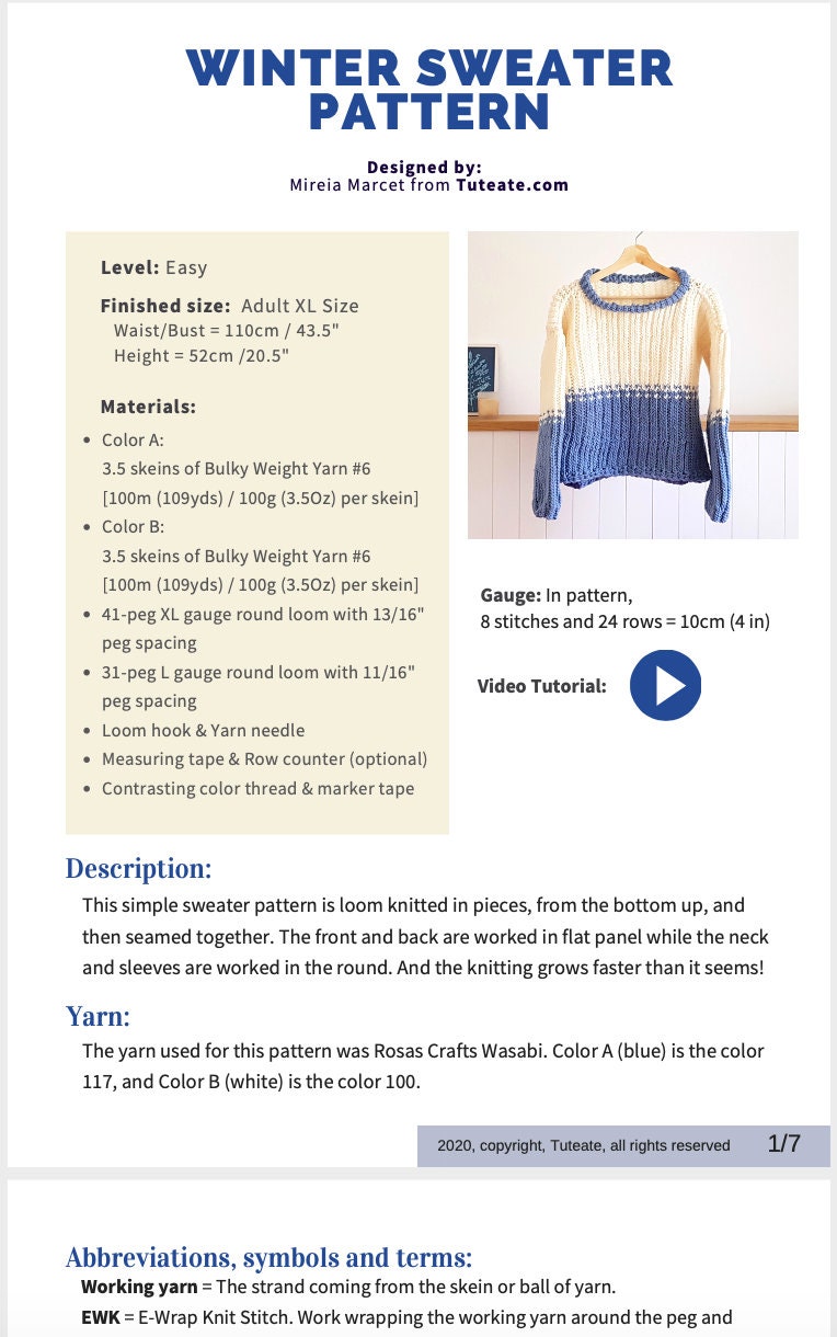 Loom Knit Winter Sweater Pattern + Video Tutorial - Etsy