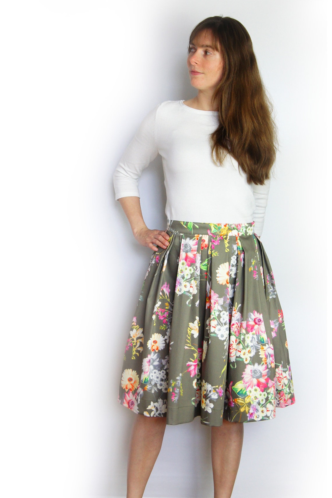 Pretty floral cotton skirt S/M pleated knee length green | Etsy Pretty floral cotton skirt S/M pleated knee length green | Etsy