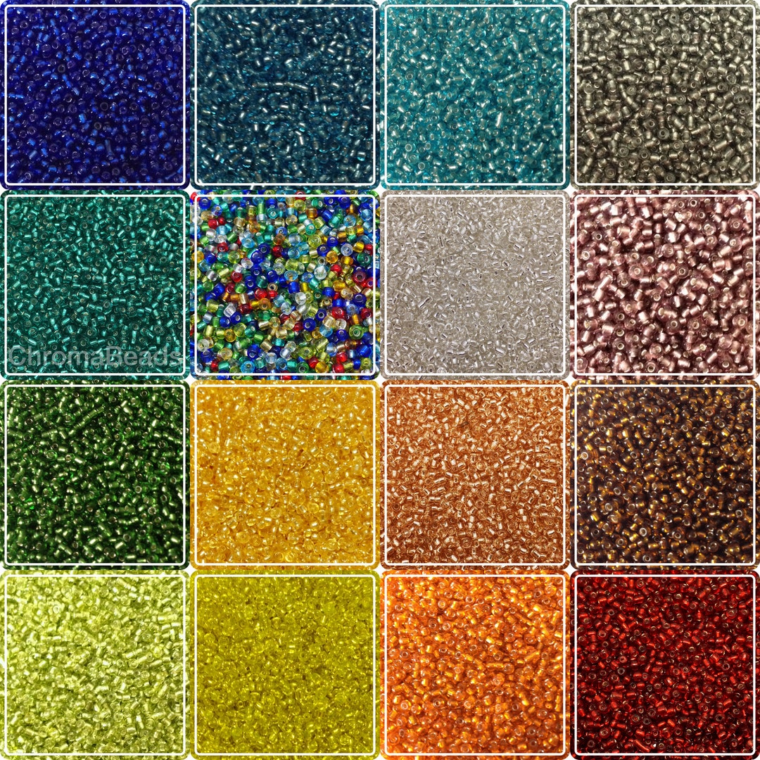 Silver-lined Glass Seed Beads, 50g Pack Choice of 23 Colours, in Size ...