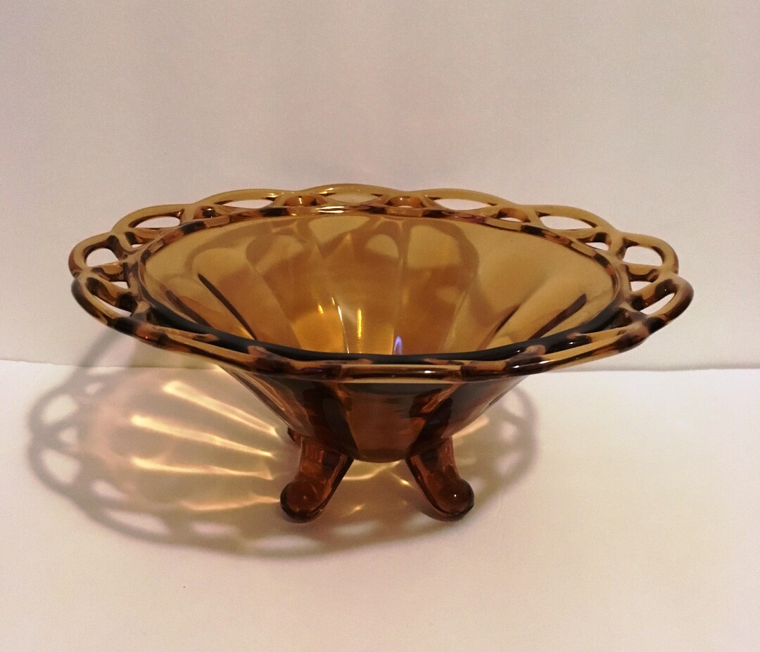 Footed Amber Bowl Pitman Dreitzer Rare 1960s Lancaster Colony - Etsy