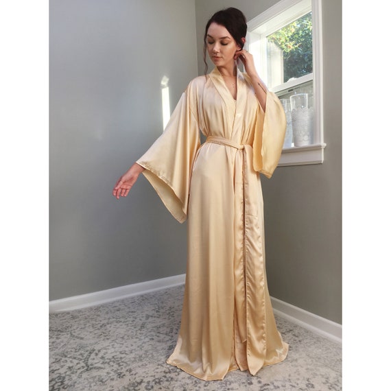 Jour D'or. Floor length satin vintage champagne gold robe | Etsy
