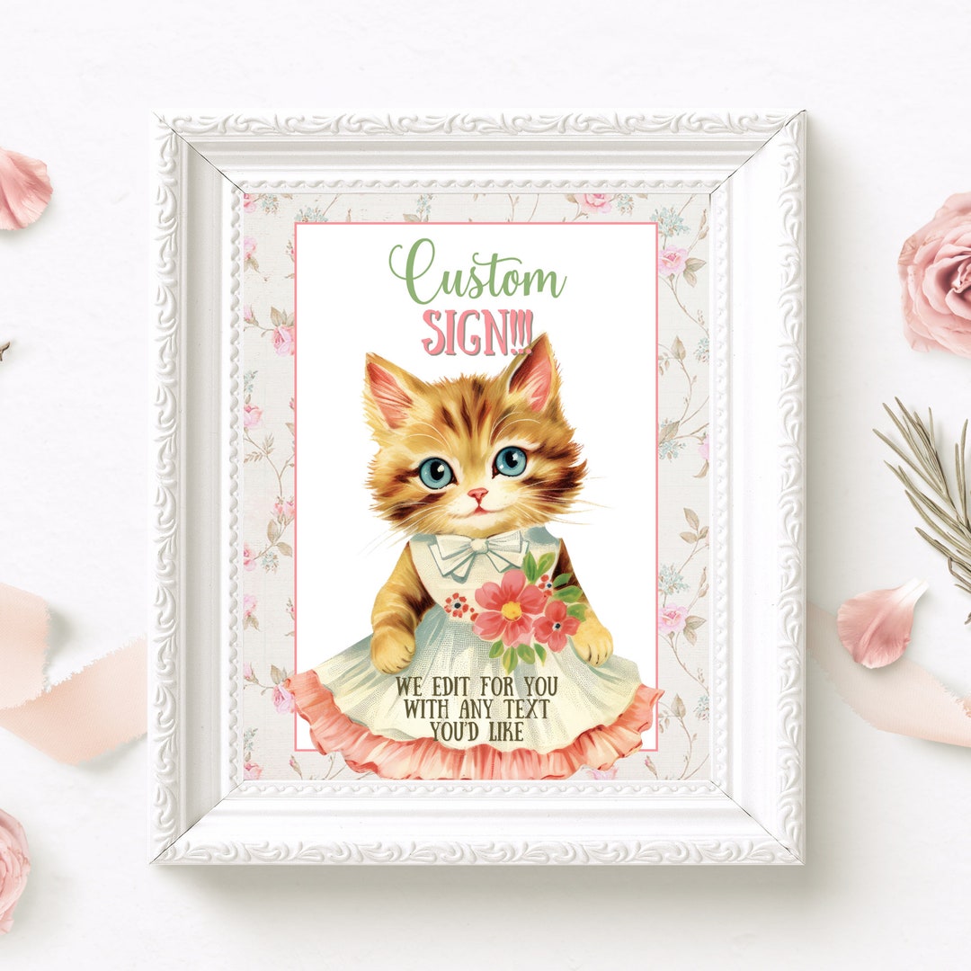 Custom Sign Cat Birthday Kitten Birthday Party Editable Sign Girl Pawty ...