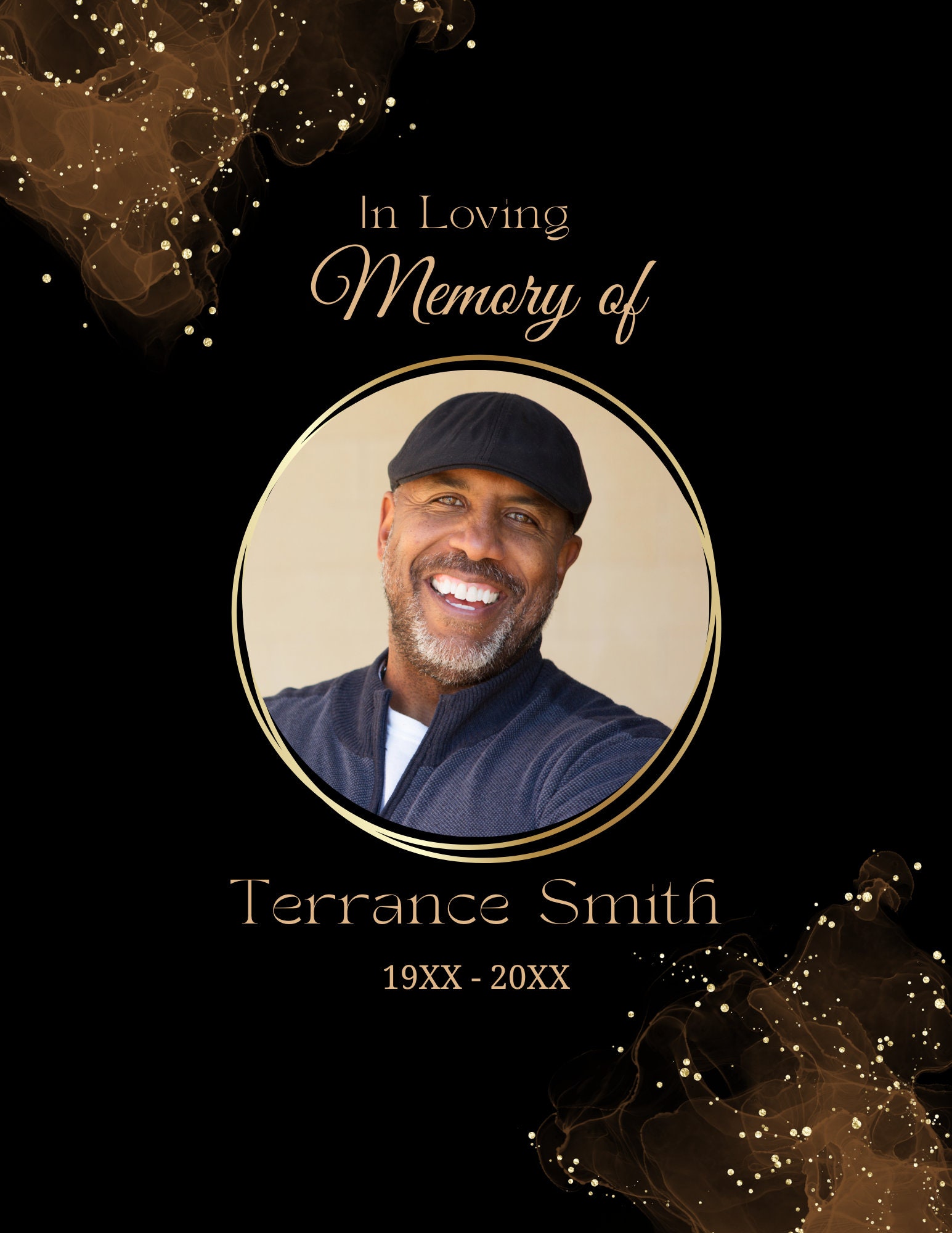 Black Gold Funeral Program Template Editable Printable - Etsy