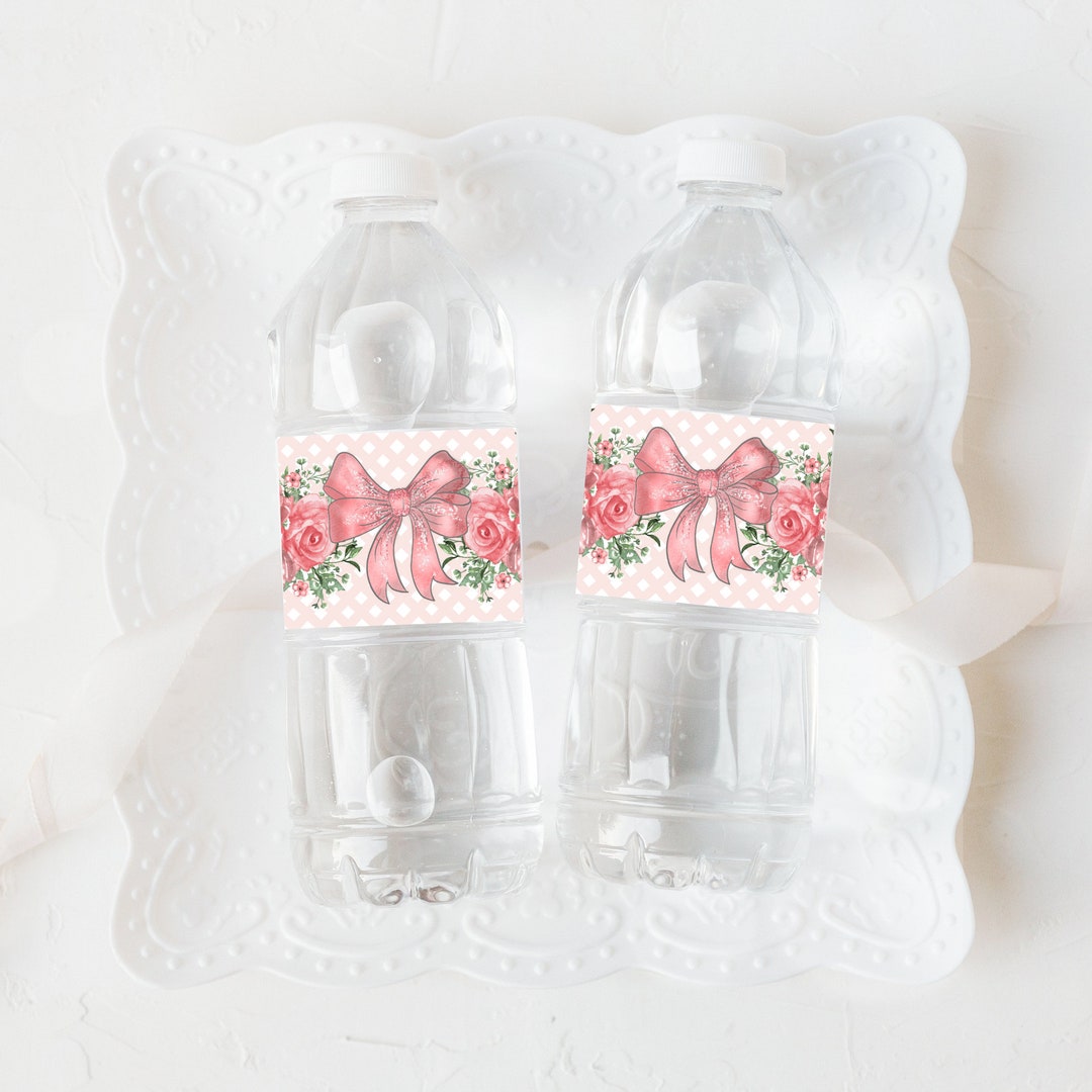 Coquette Pink Bow Water Bottle Labels, Love Fancy Pink Bow Tea Party ...