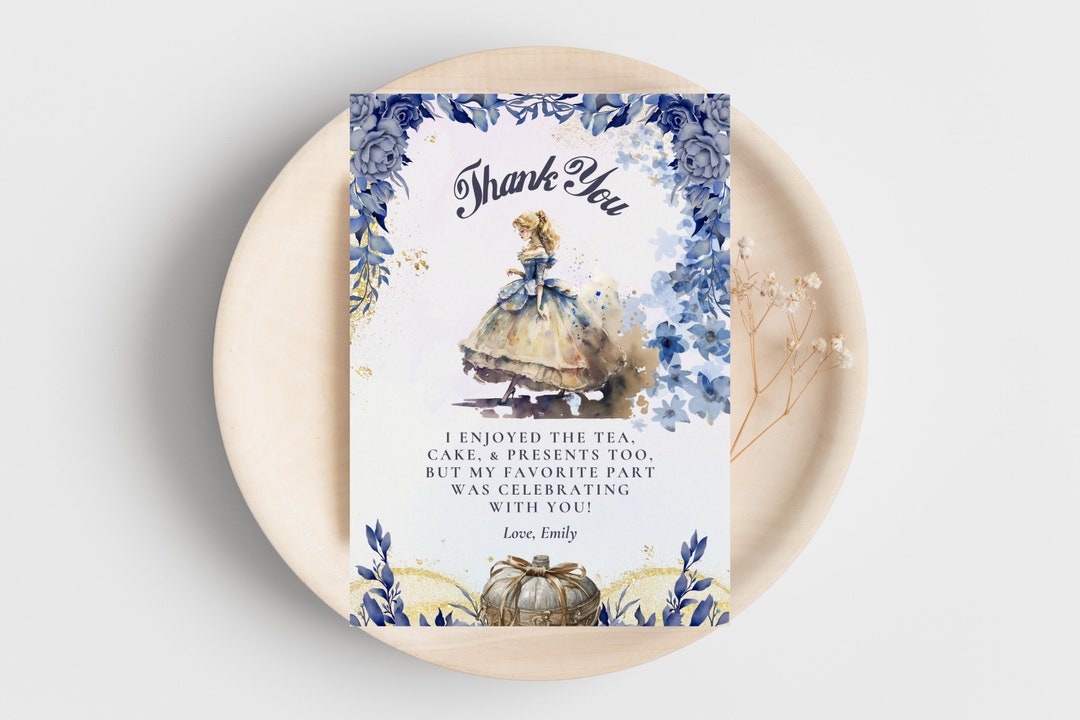 Editable Cinderella Thank You Card Birthday Party Tea Thanks Princess ...