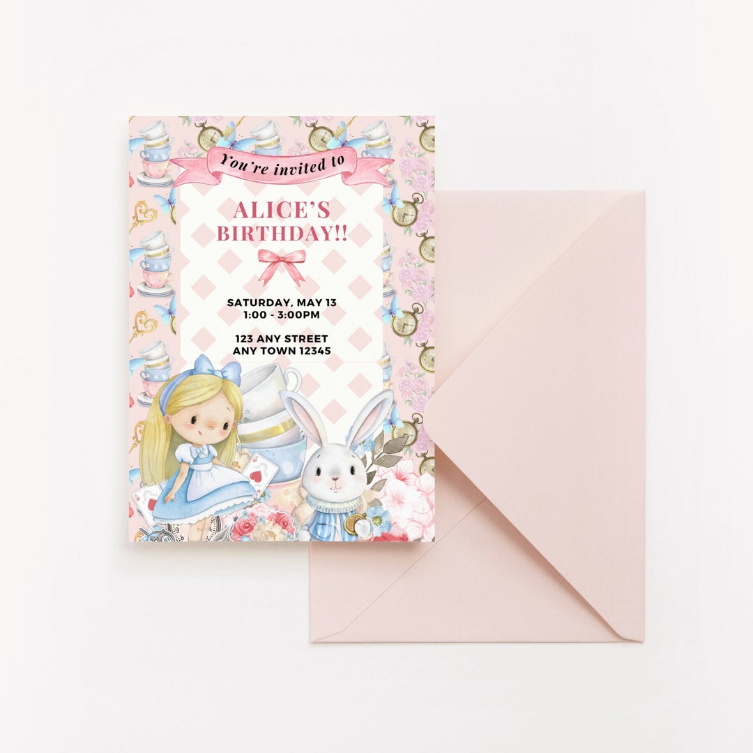 Editable Alice Tea Party Birthday Invitation, Alice in Wonderland ...