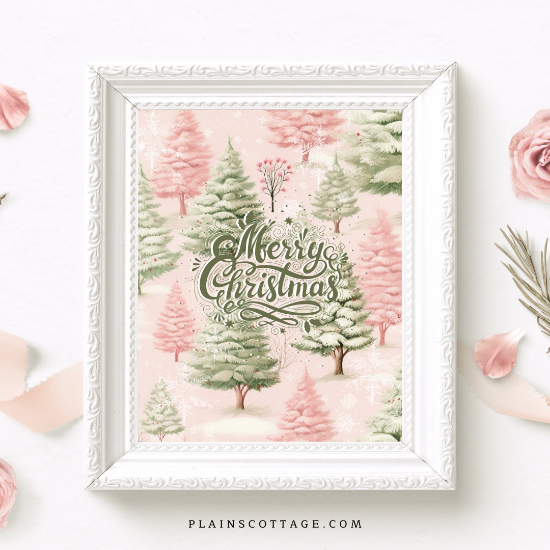 Pink Christmas Wall Art Table Sign Pink Christmas Printable Decor Pink ...