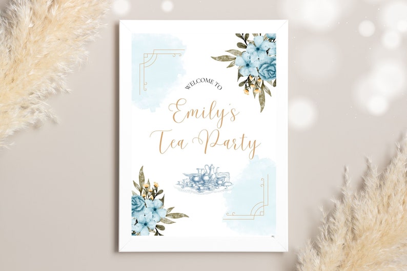 Editable Welcome Sign Table Decor Blue Tea Party Template - Etsy