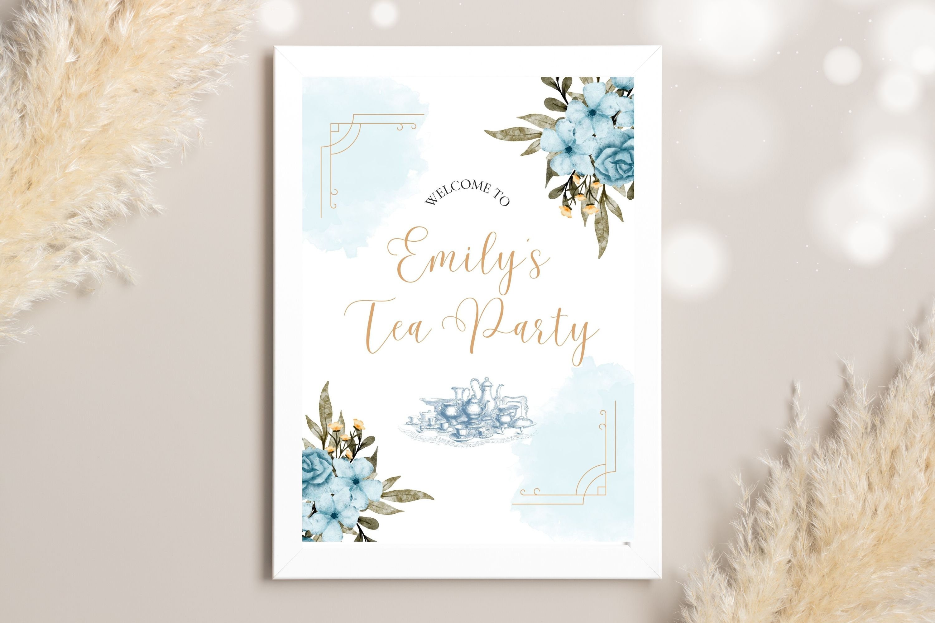 Editable Welcome Sign Table Decor Blue Tea Party Template - Etsy