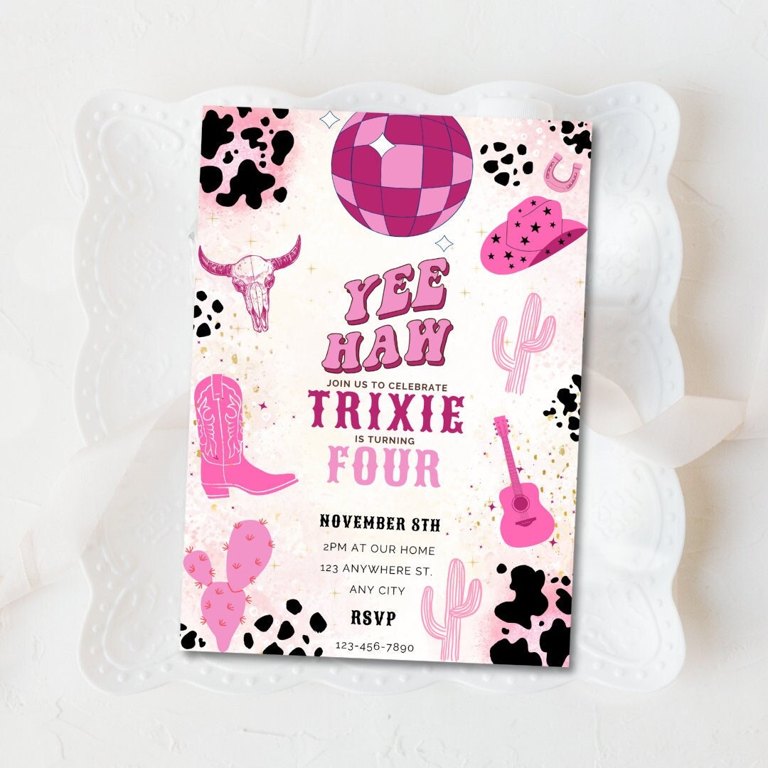 Space Cowgirl Birthday Invitation, Pink Country Music Birthday Party ...