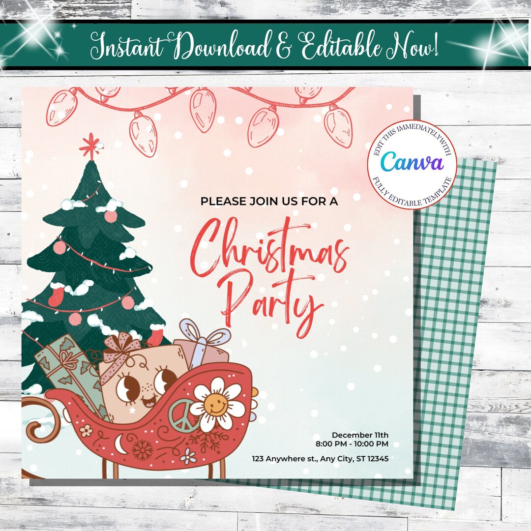 EDITABLE Kawaii Christmas Square Invitation Cute Christmas - Etsy