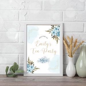 Editable Welcome Sign Table Decor Blue Tea Party Template - Etsy
