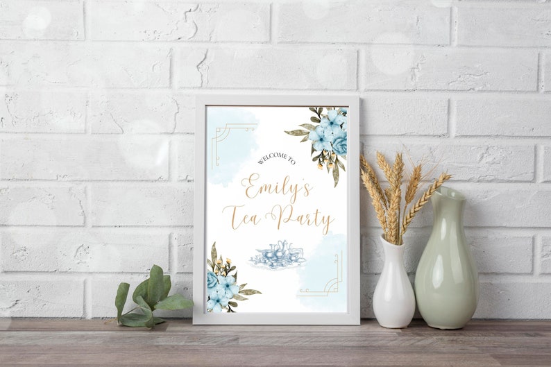 Editable Welcome Sign Table Decor Blue Tea Party Template - Etsy