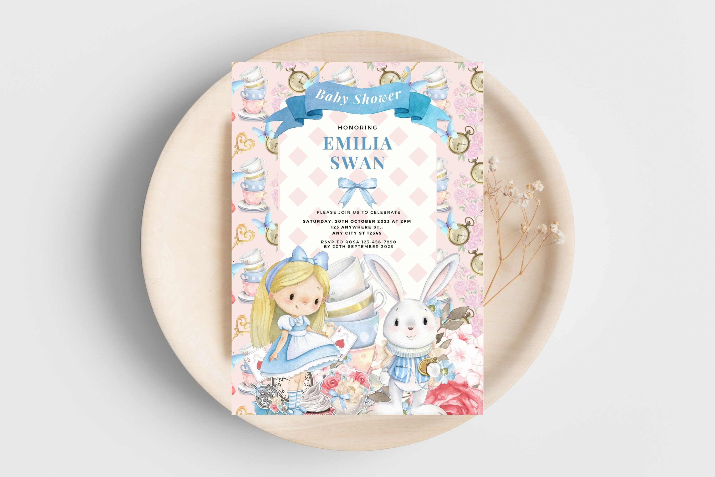 Alice in Wonderland Baby Shower Invitation 5x7 Alice in Wonderland Its ...