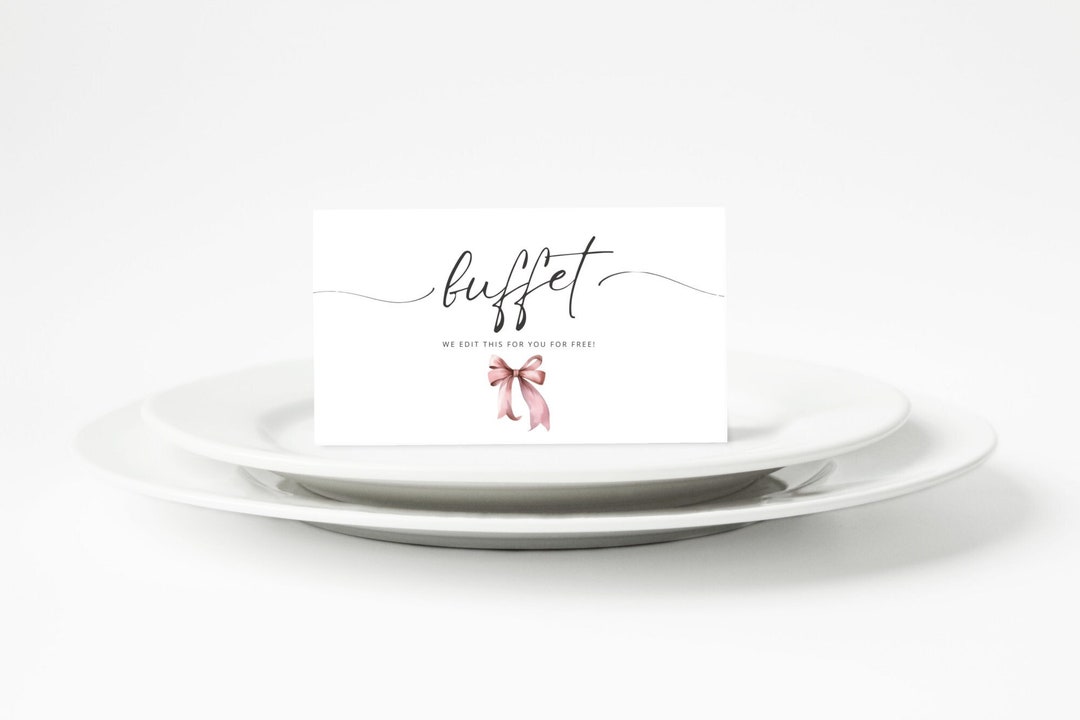 Custom PINK BOW Buffet Card Fancy Pink Custom Food Label Wedding Buffet ...