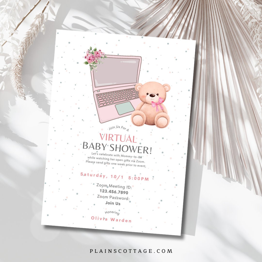 Editable Virtual Baby Shower Invitation Pink Baby Shower Zoom - Etsy