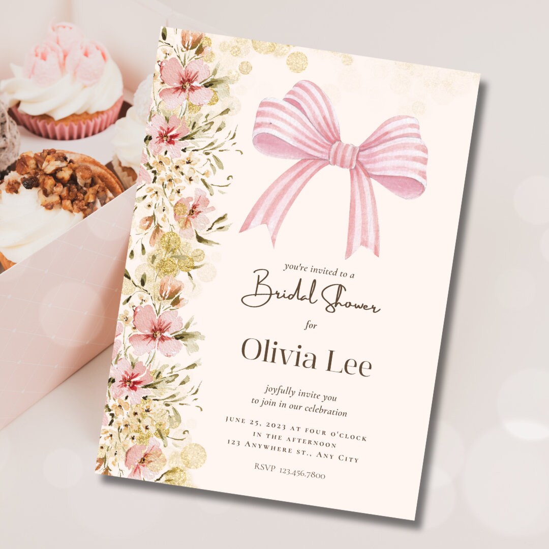 Editable Pink Bow Bridal Shower Invitation Pink Bow Florals - Etsy