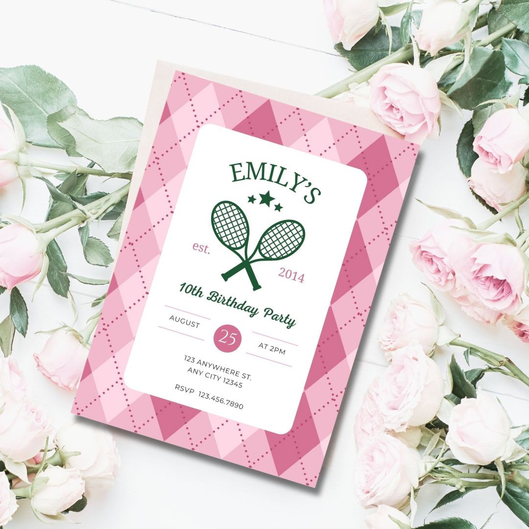 Birthday Invitation Tennis Themed, Preppy Girls Tennis Birthday Invite ...