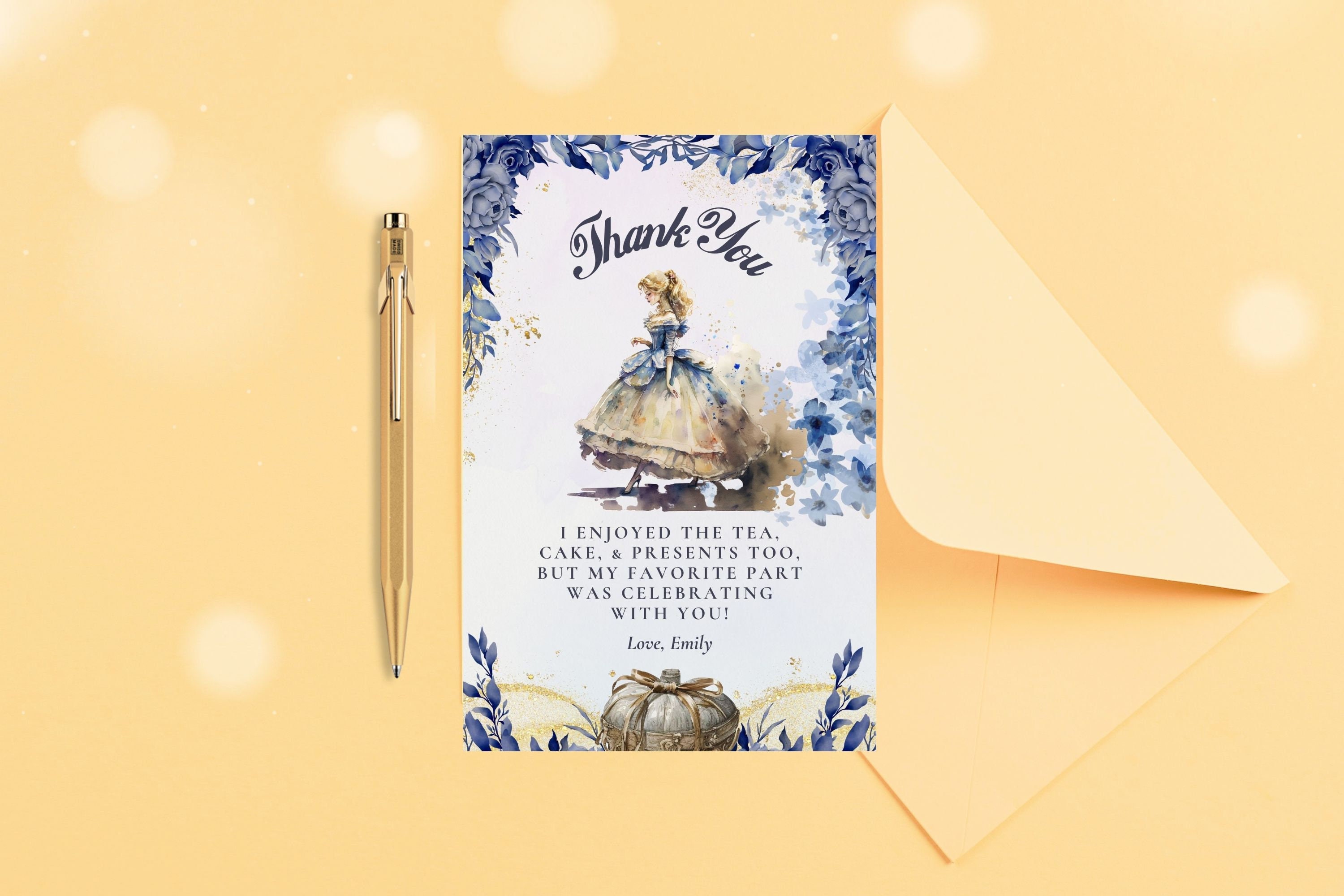 Editable Cinderella Thank You Card Birthday Party Tea Thanks Princess ...