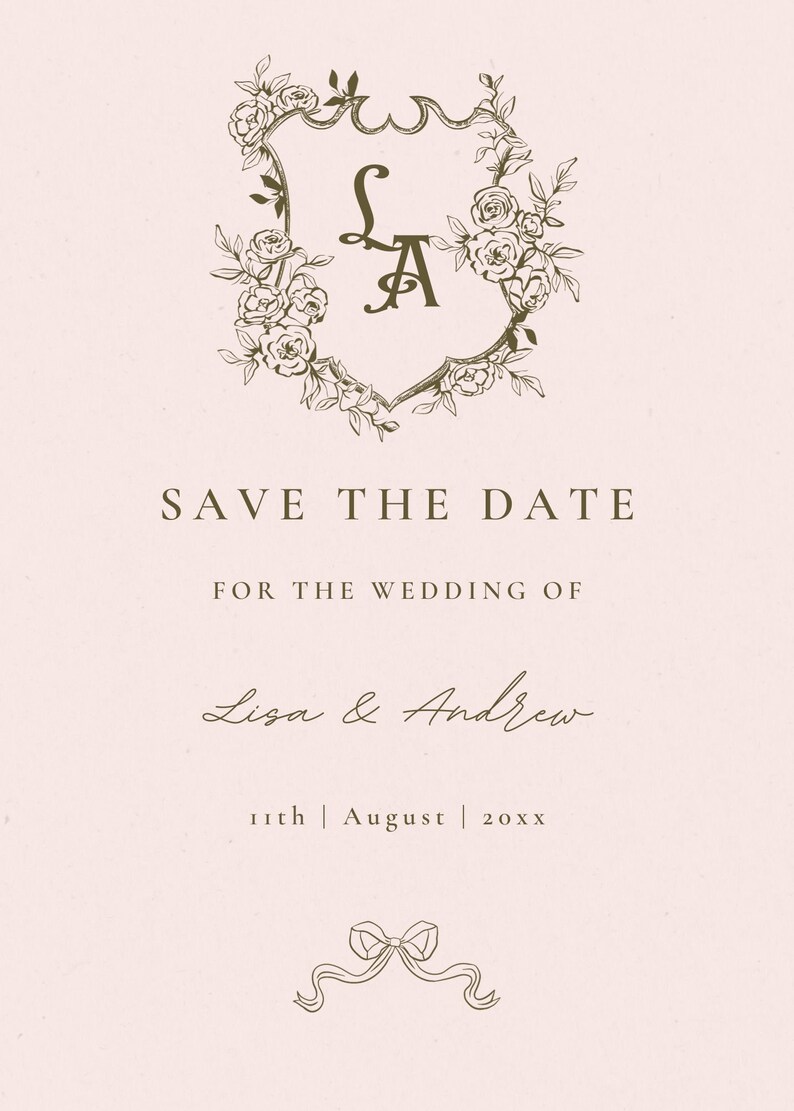 Preppy Crest Save the Date, Pink Monogram Bridal Personalized ...