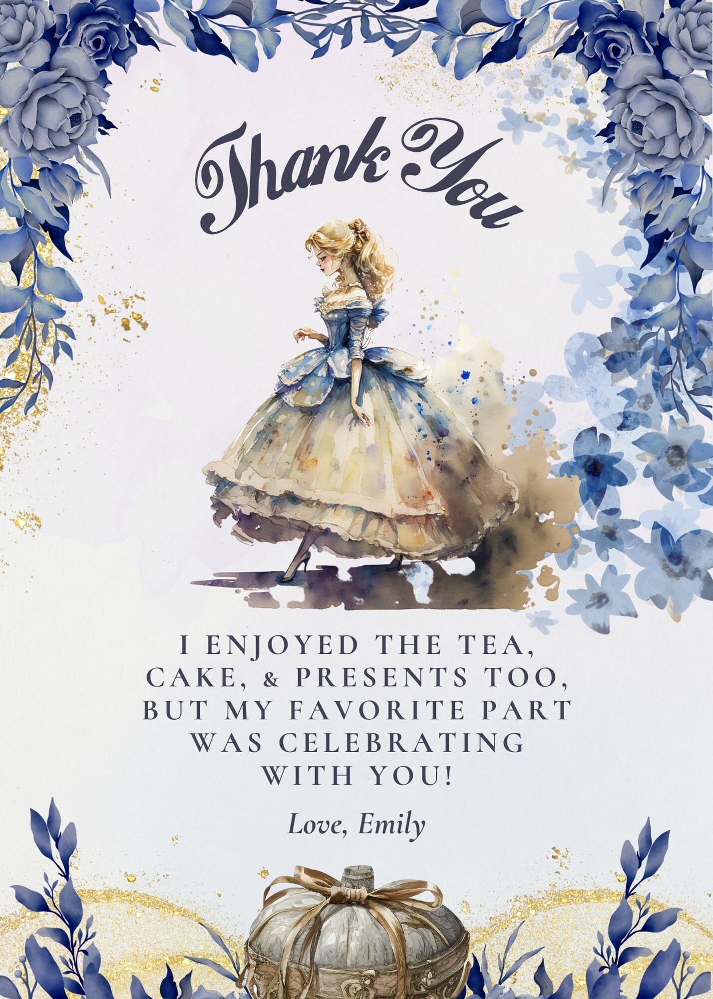 Editable Cinderella Thank You Card Birthday Party Tea Thanks Princess ...