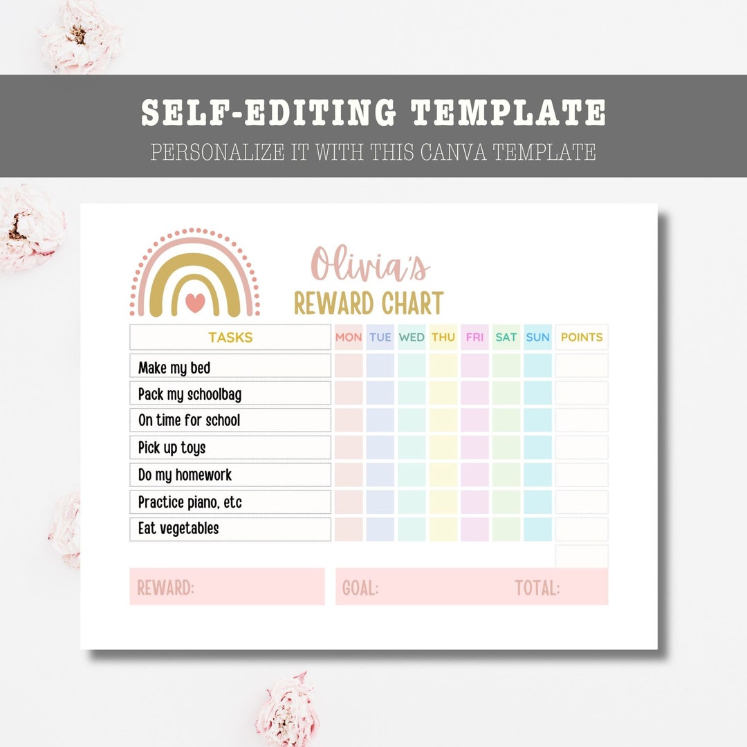 Editable Rainbow Reward Chart, Summer School Chore Chart Template Kids ...