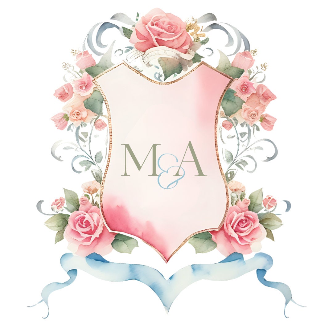 Custom Wedding Birthday Crest Pastel Pink, Digital Wedding Monogram ...