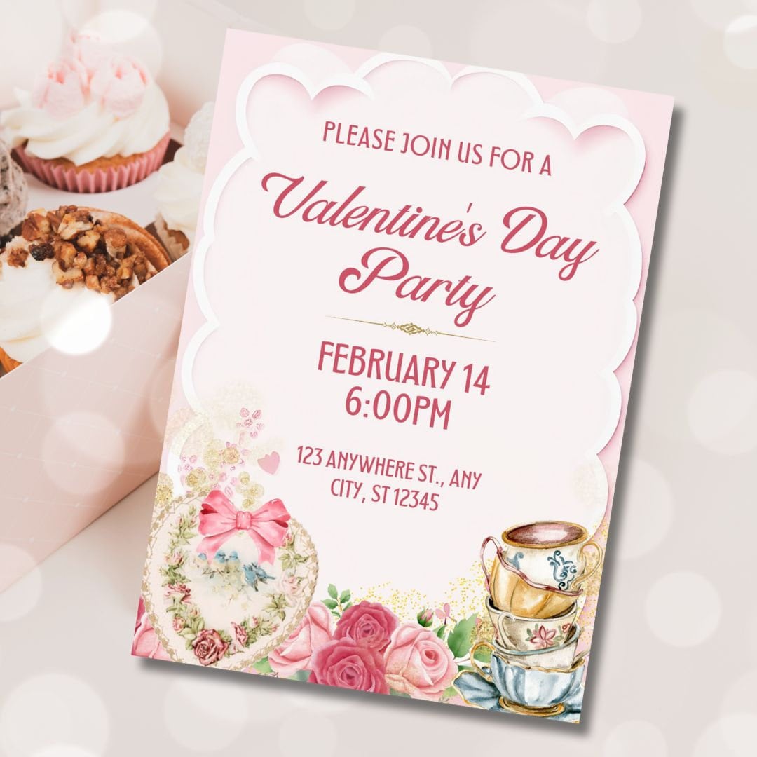 Valentine Tea Party Invitation, Valentines Tea Party Editable Invite ...
