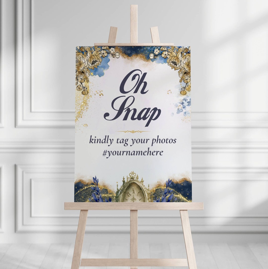 Hashtag Sign Printable Cinderella, Custom Fairy Tale Wedding Oh Snap ...
