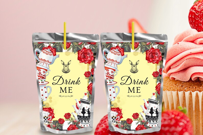 CAPRI Sun Printable Alice in Wonderland Juice Pouch Labels - Etsy