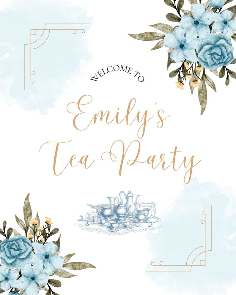 Editable Welcome Sign Table Decor Blue Tea Party Template - Etsy